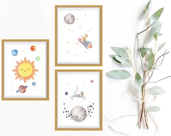 Watercolor Sun and Planets Cosmic Galaxy Outer Space Digital | Etsy