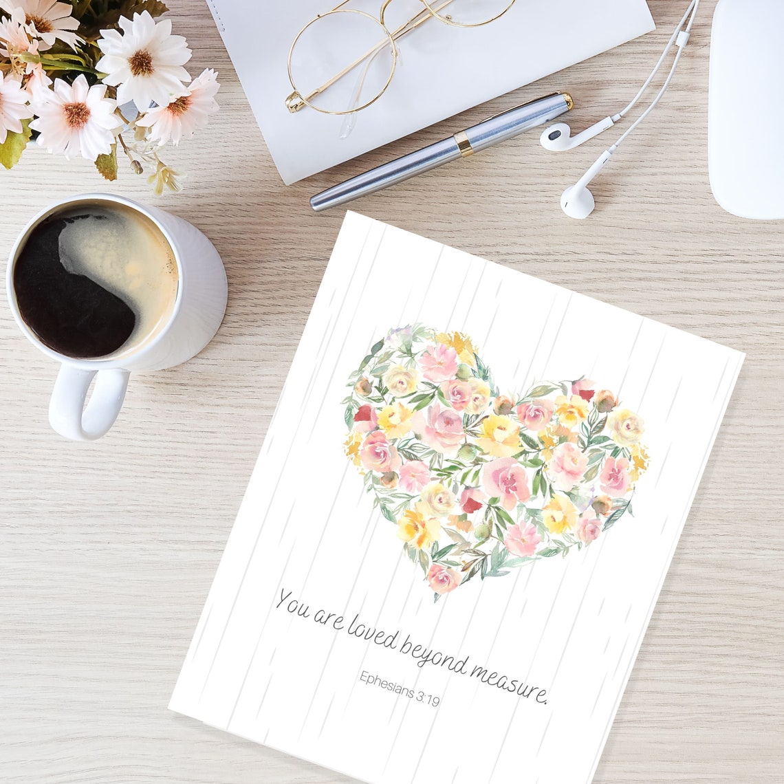 Floral Heart Watercolor Print Spiritual Bible Verse Scripture Quote ...
