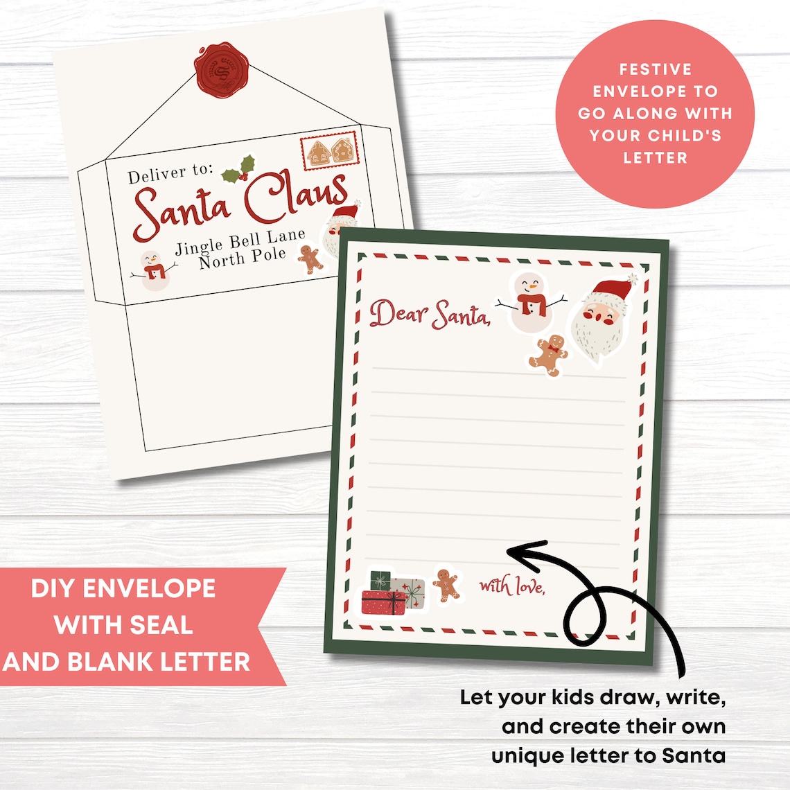 Letter to Santa Printable Templates Christmas Letter and Envelope for ...