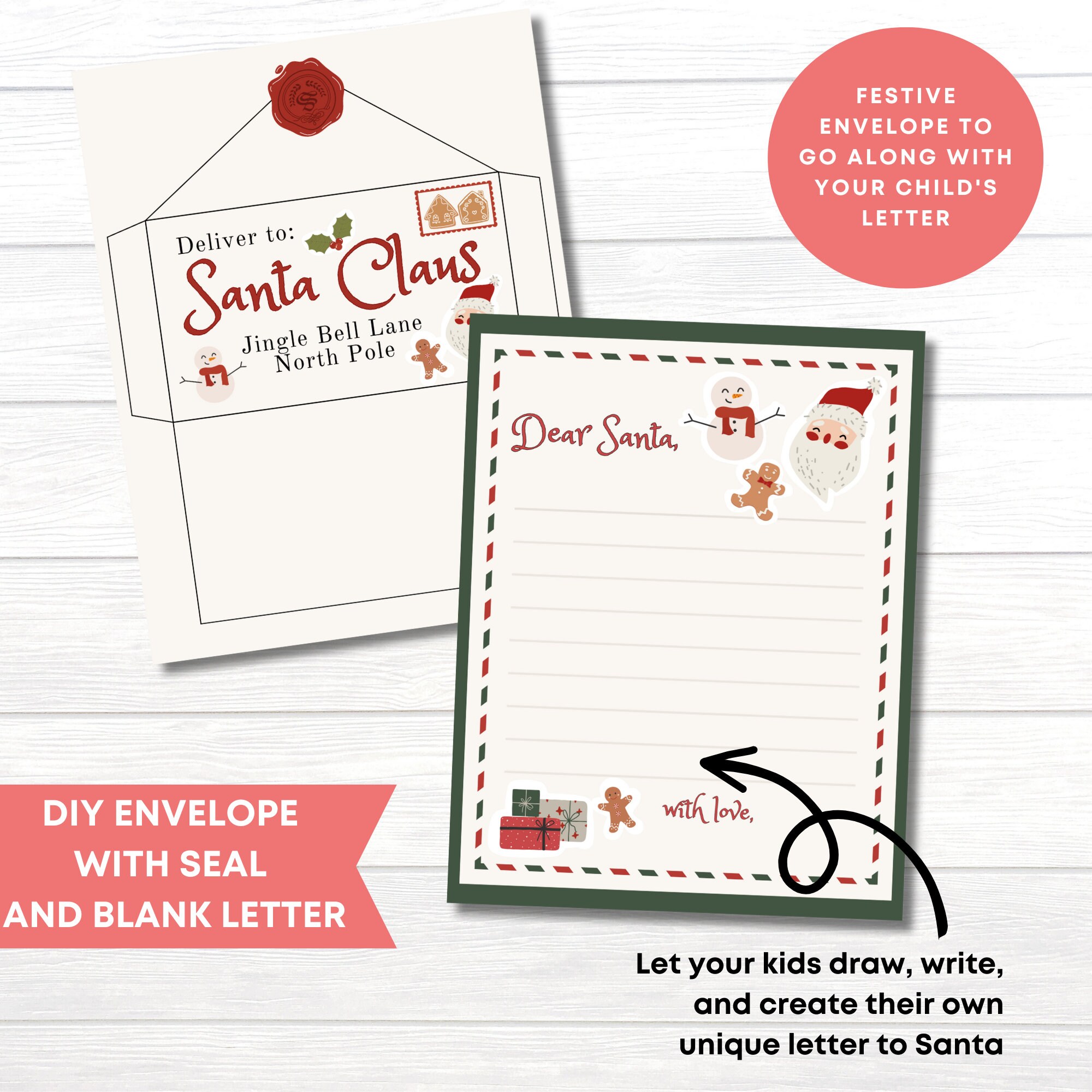 Letter to Santa Printable Templates Christmas Letter and Envelope for ...