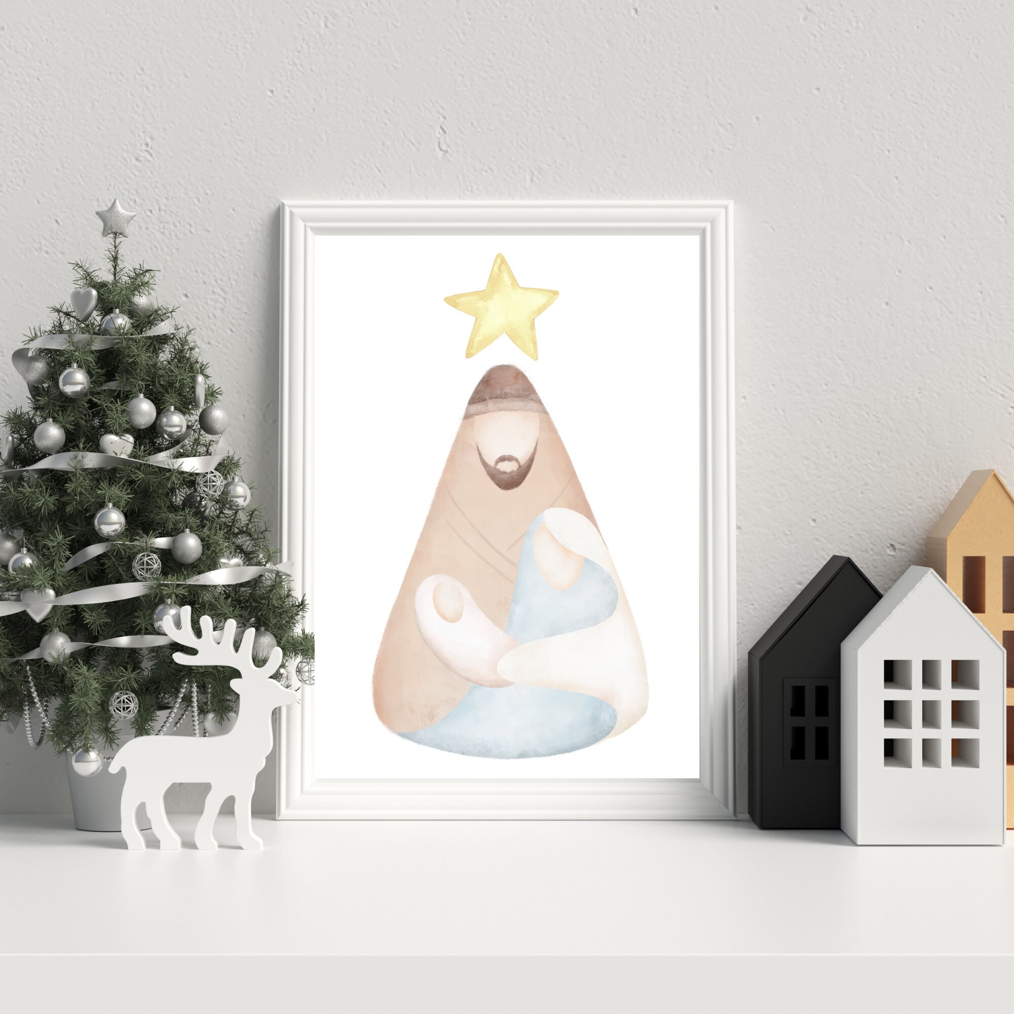 Minimalist Watercolor Nativity Wall Art Christmas Printable Christian ...