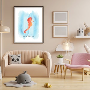 Sea Horse Watercolor Digital Printable Wall Art Kids Room Nursery ...