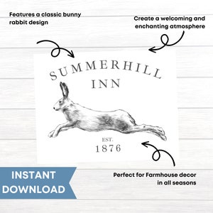 Custom Vintage Bunny Rabbit Inn Sign Digital Wall Art Personalized ...