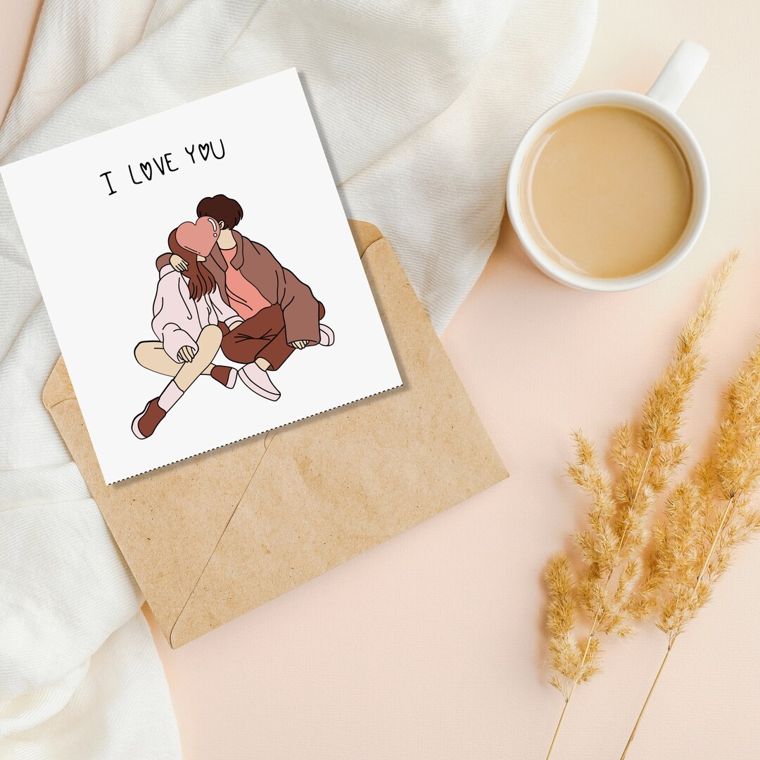 Printable Valentines Card Cute Couple Illustration Boyfriend Girlfriend ...