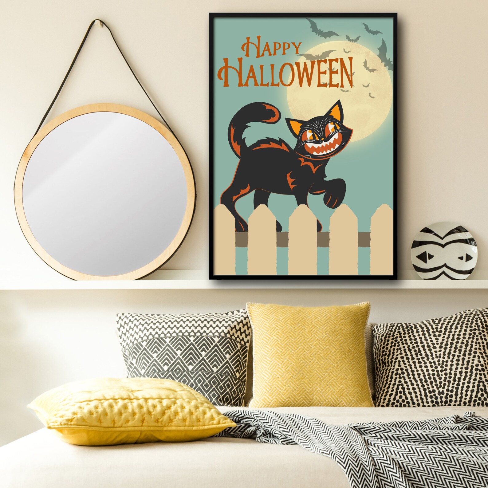 Retro Halloween Cat Printable Wall Art Pastel Cat Halloween - Etsy