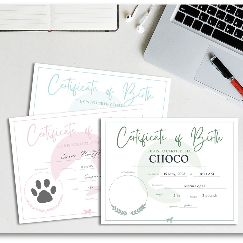 Editable Puppy Birth Certificate Set of 3 Dog Certificate Templates ...