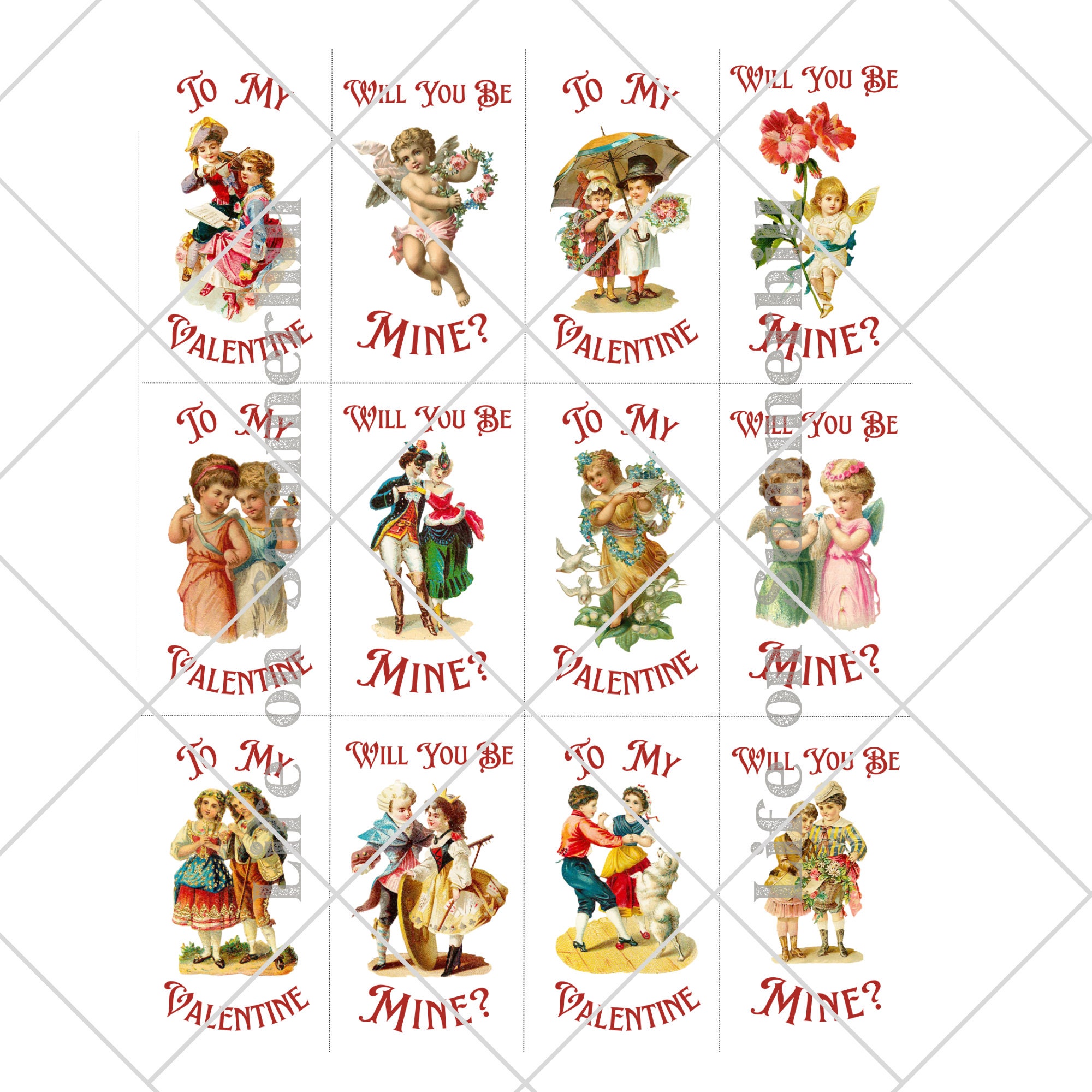 PRINTABLE Vintage Valentine Day Victorian Retro Cards, Gift Tags, Cupid ...