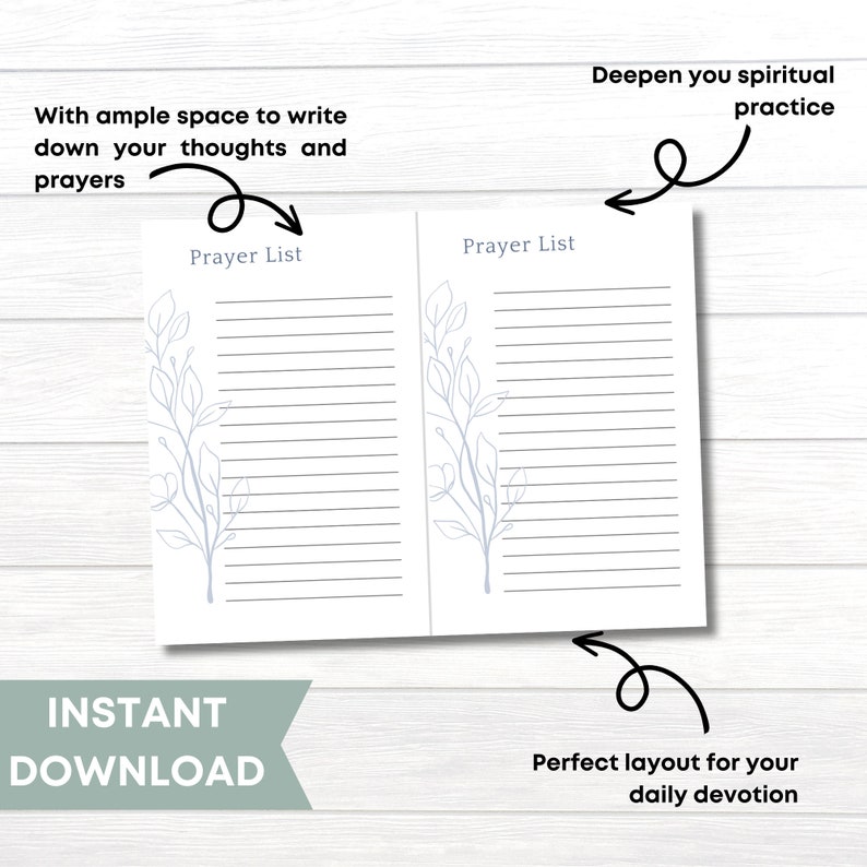 Minimalist Floral Blue Line Art Printable Prayer List Christian Daily ...