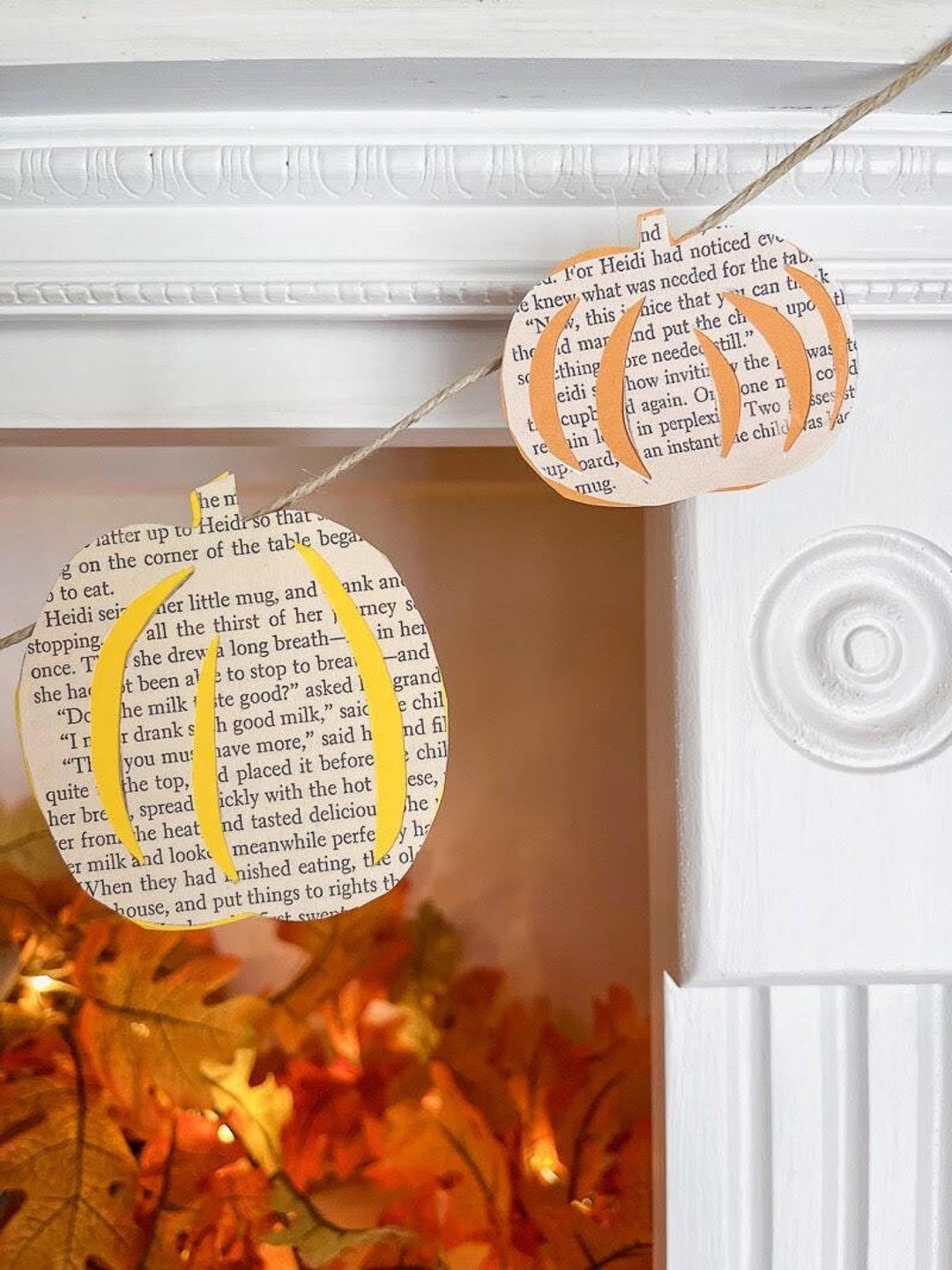 Pumpkin Book Page Printable Garland, Vintage Paper Gourd Banner, Fall ...
