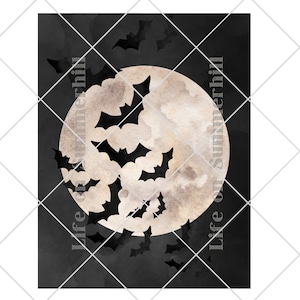 Halloween Bats Flying Around the Moon Spooky Halloween Print Printable ...