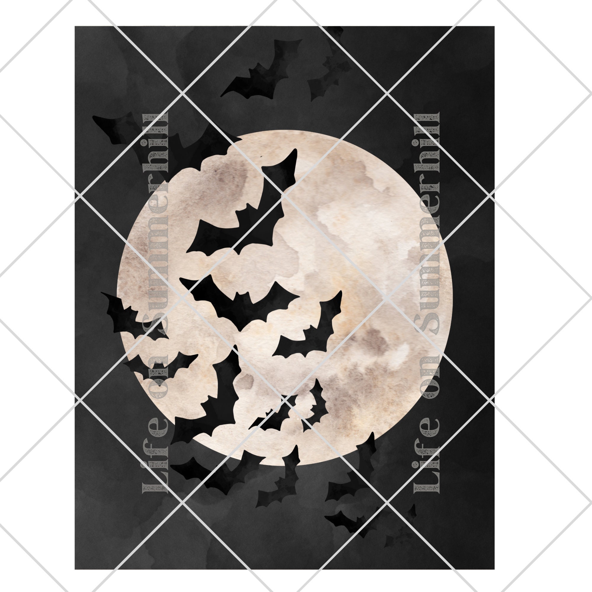 Halloween Bats Flying Around the Moon Spooky Halloween Print Printable ...
