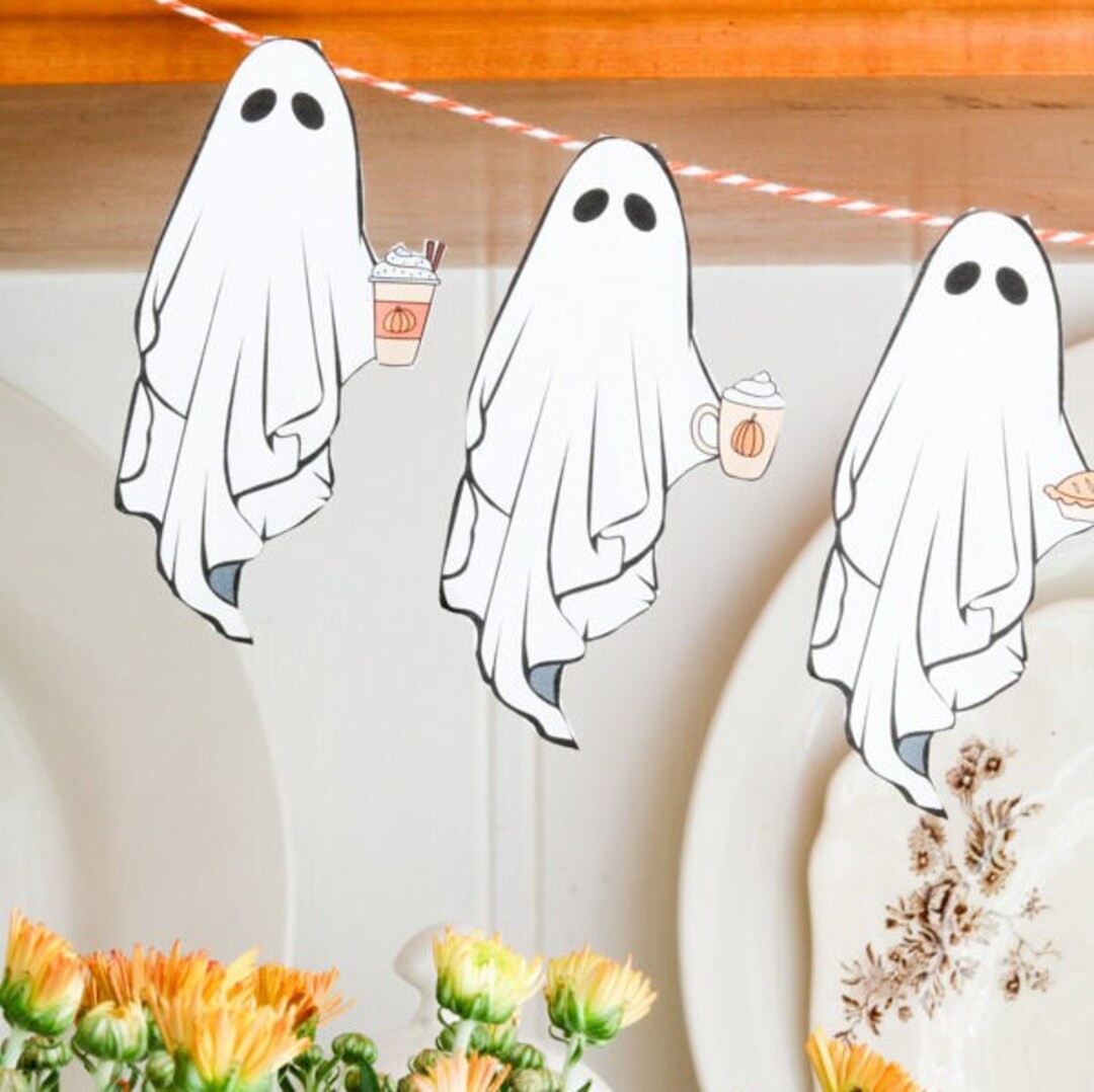 Pumpkin Lover Ghost Garland Printable, Cute Halloween Banner, Pumpkin ...