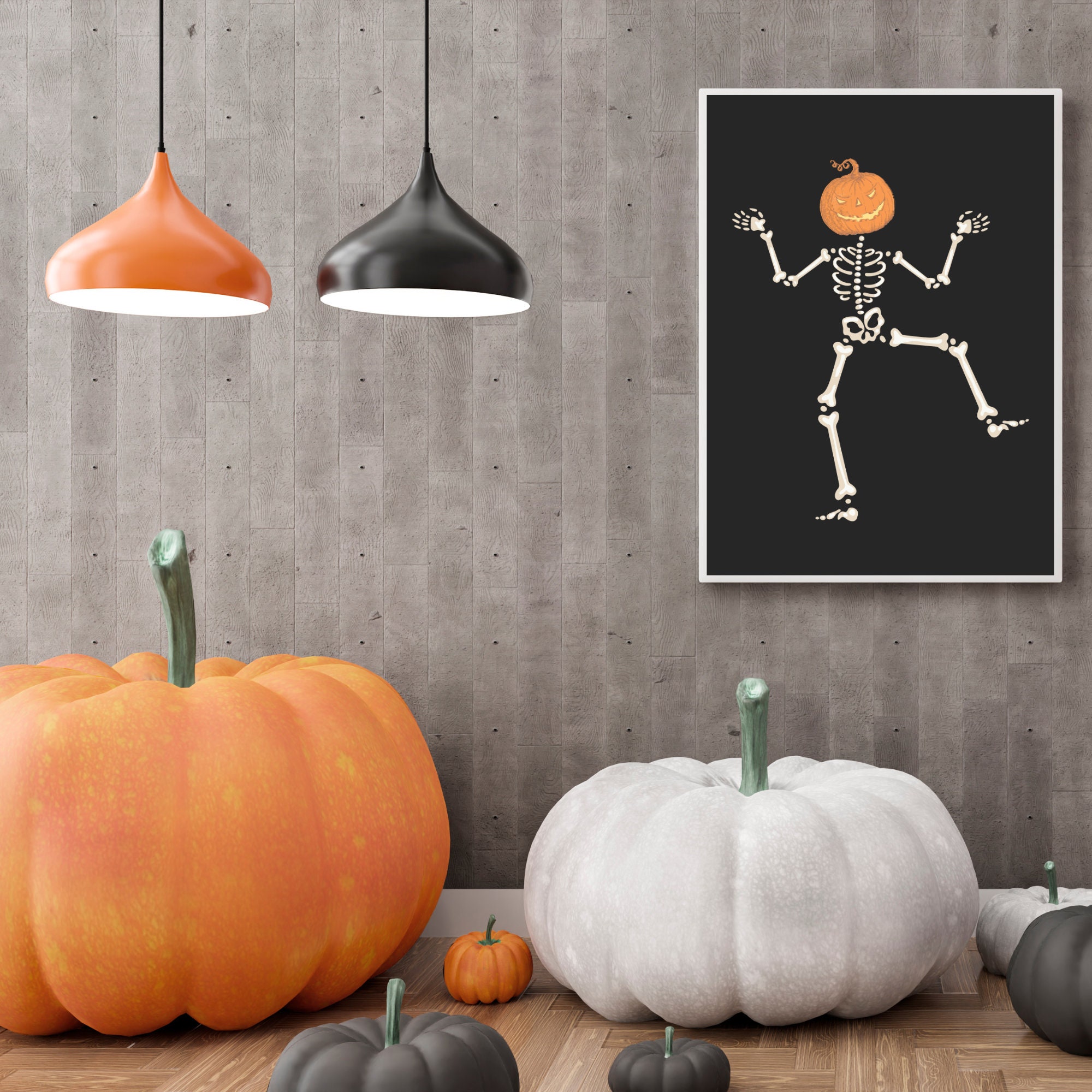 Skeleton Pumpkin Spooky Halloween Printable Wall Art Digital Download ...