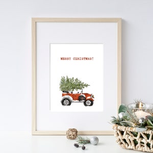 Merry Christmas Printable Xmas Decoration Wall Art Vintage Car With ...