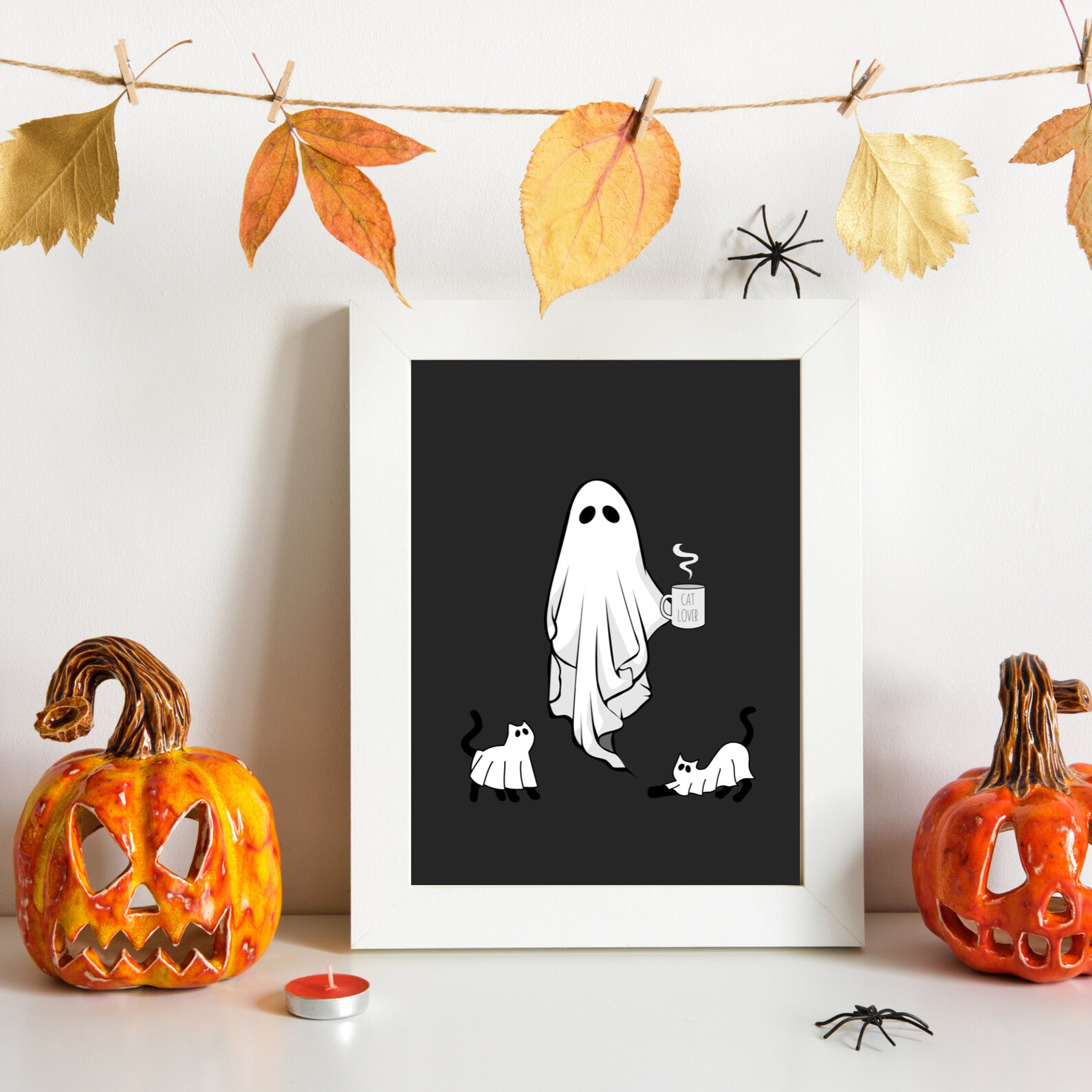 Cat Lover Ghost Printable Wall Art Decor Halloween Ghost and Cats ...