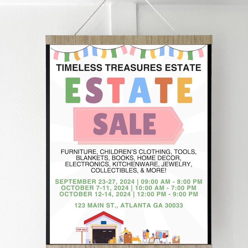 Editable Estate Sale Flyer Template Moving Out Sale Sign Customizable ...