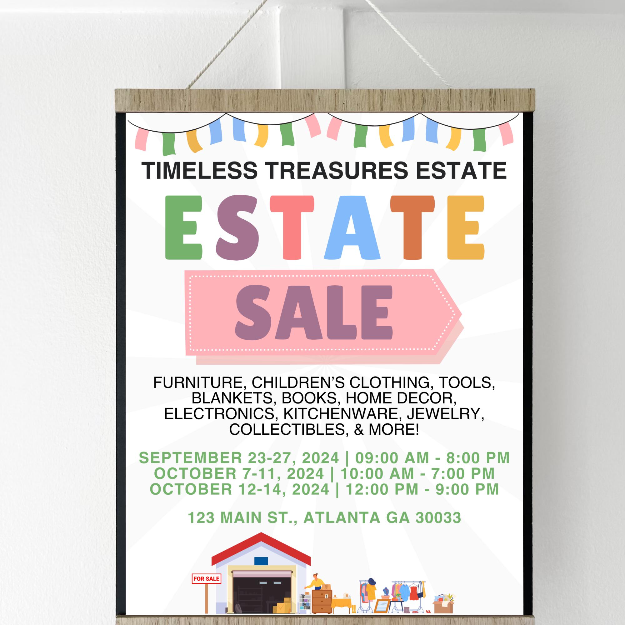 Editable Estate Sale Flyer Template | Moving Out Sale Sign Customizable ...