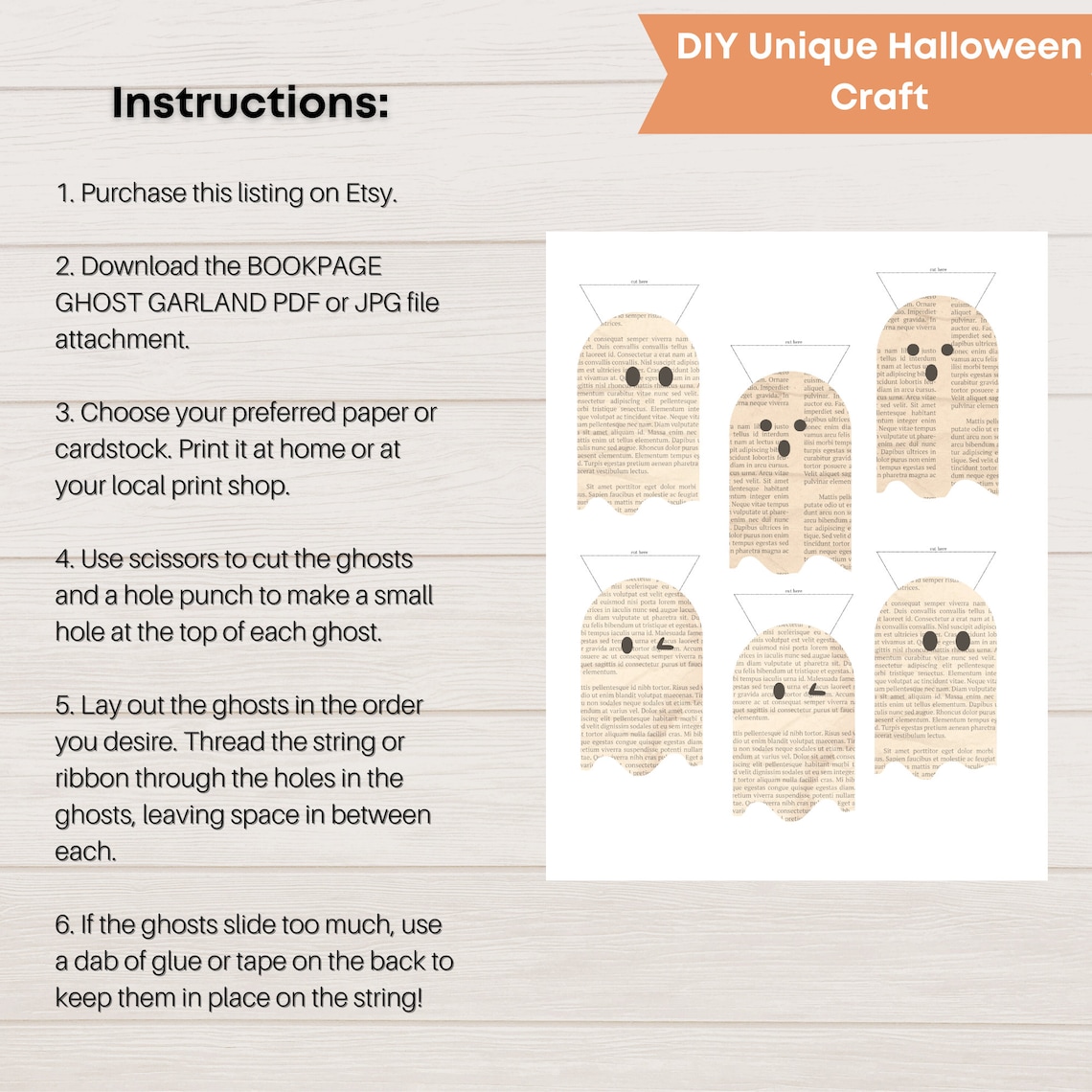 DIY Book Page Ghost Garland Printable | Vintage Bookpage Ghost Bunting ...