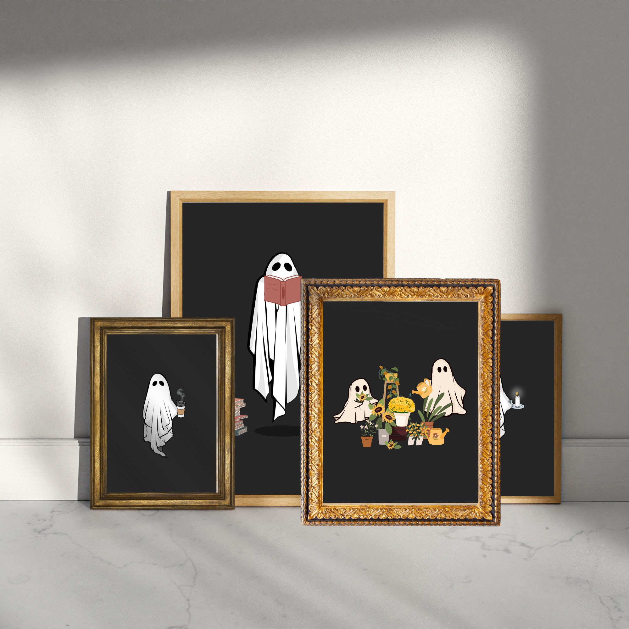Ghost Art Printable Bundle of 10 Halloween Gallery Wall Set Minimalist ...