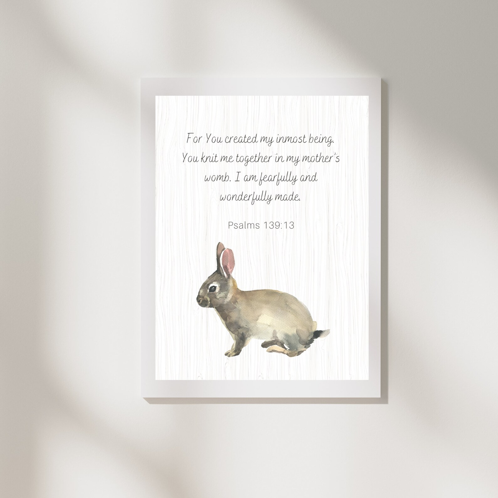 Psalms 139:13 Watercolor Gray Rabbit Printable Wall Art Bible Scripture ...