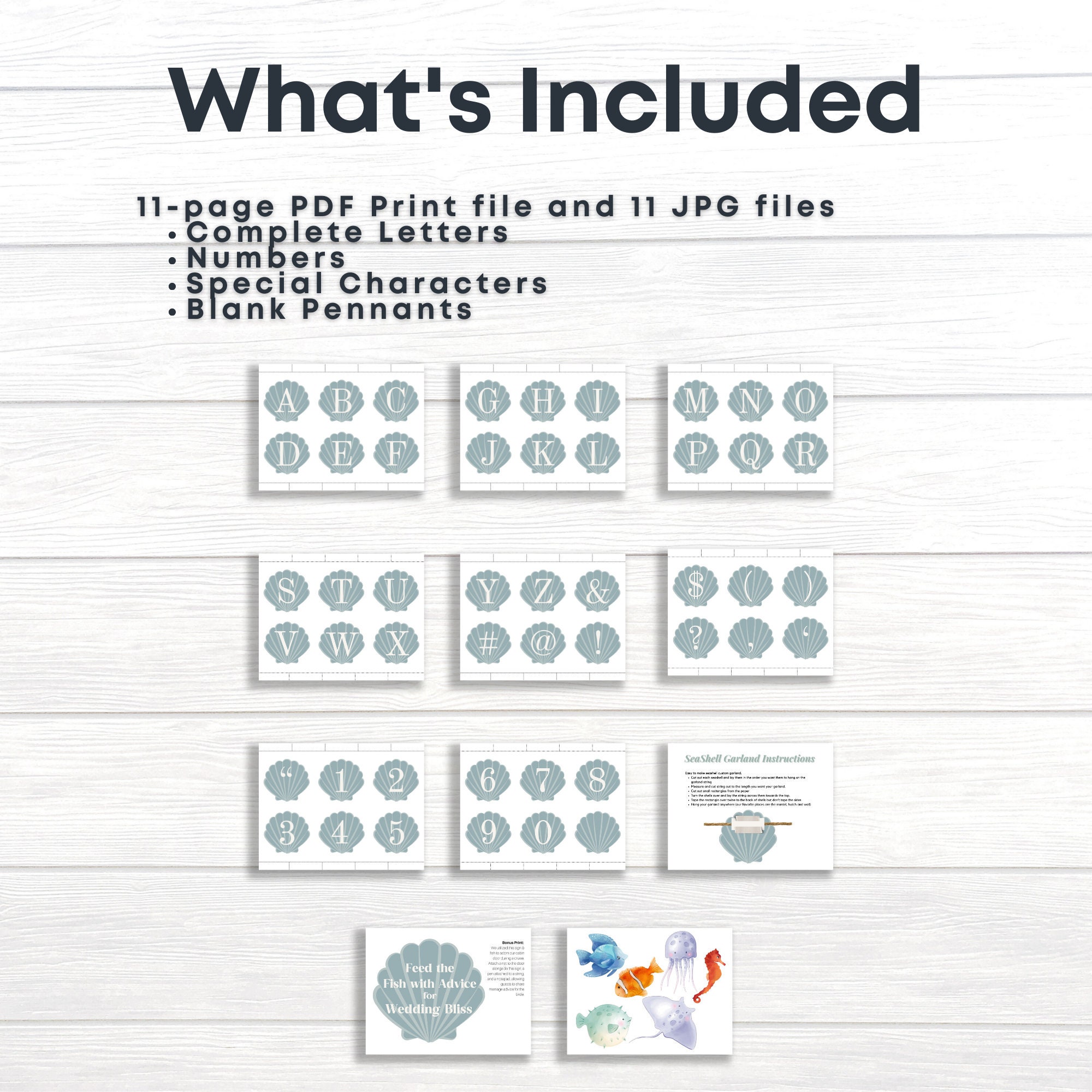 DIY Seashell Garland Kit, Printable Seashell Letter and Number Banner ...