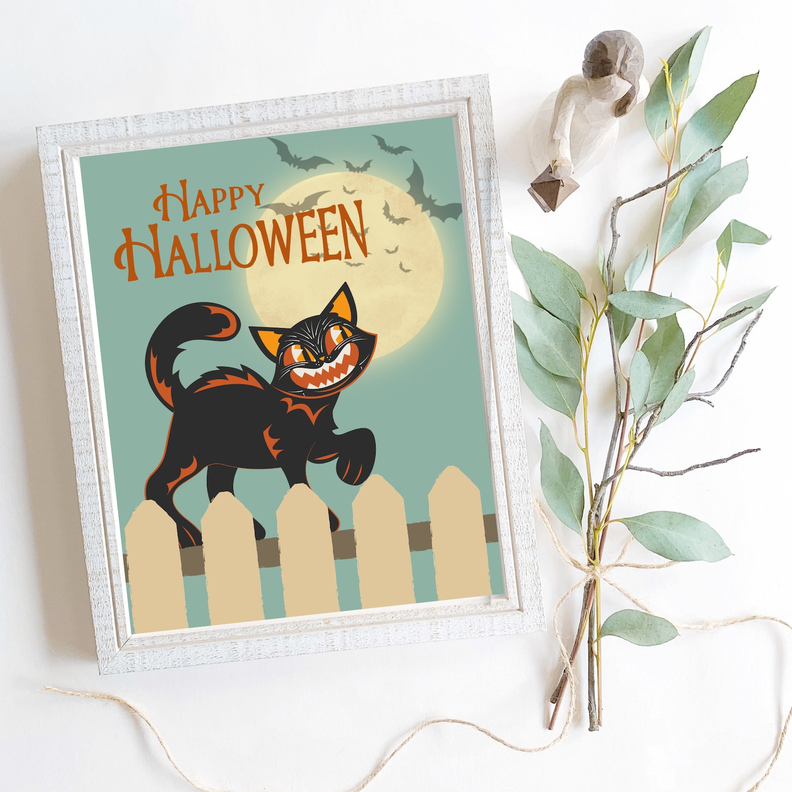 Retro Halloween Cat Printable Wall Art Pastel Cat Halloween - Etsy
