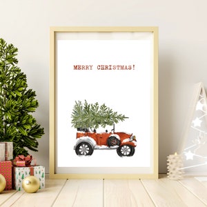 Merry Christmas Printable Xmas Decoration Wall Art Vintage Car With ...