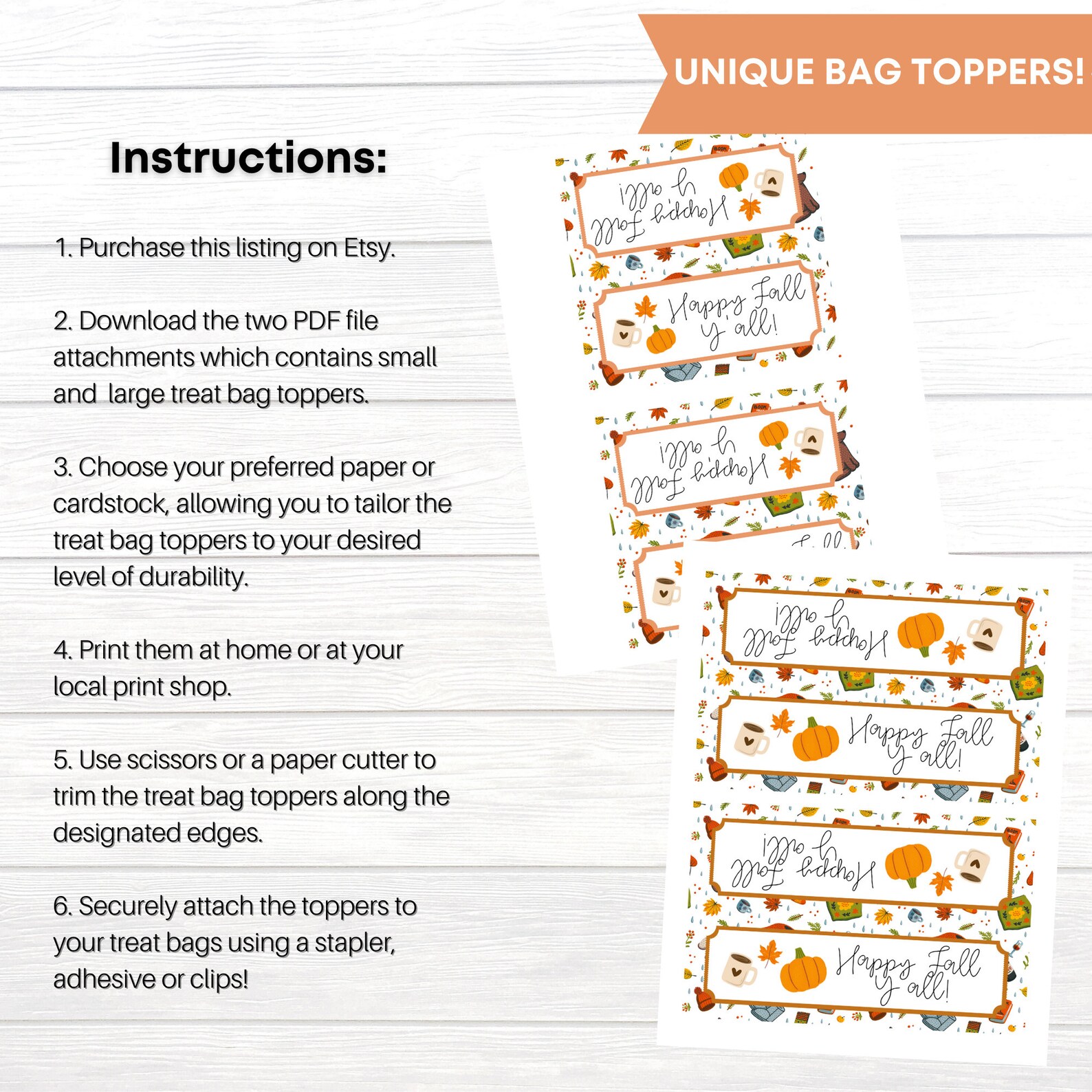 Happy Fall Y'all Treat Bag Topper Printable, Halloween Trick or Treat ...