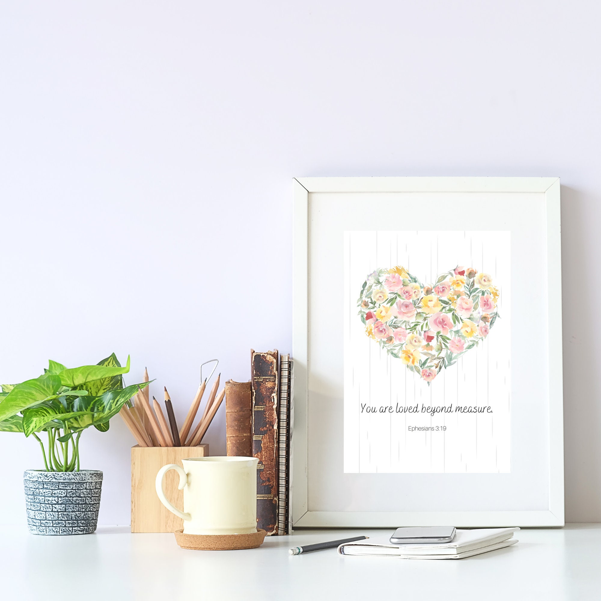 Floral Heart Watercolor Print Spiritual Bible Verse Scripture Quote ...