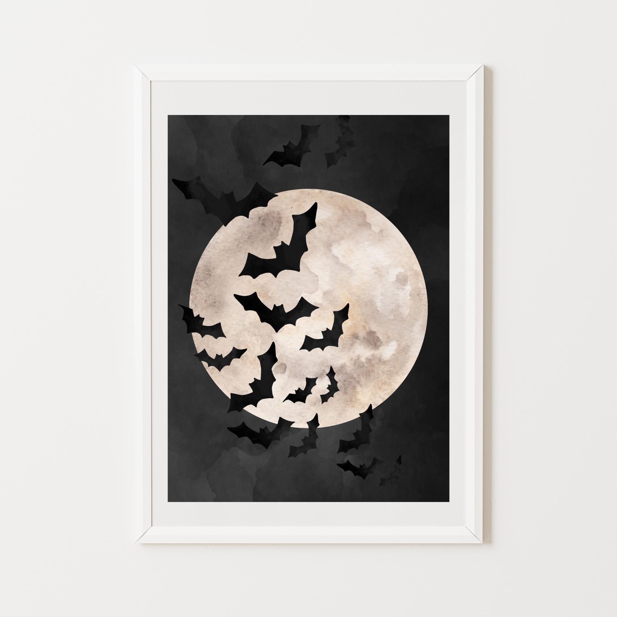 Halloween Bats Flying Around the Moon Spooky Halloween Print Printable ...