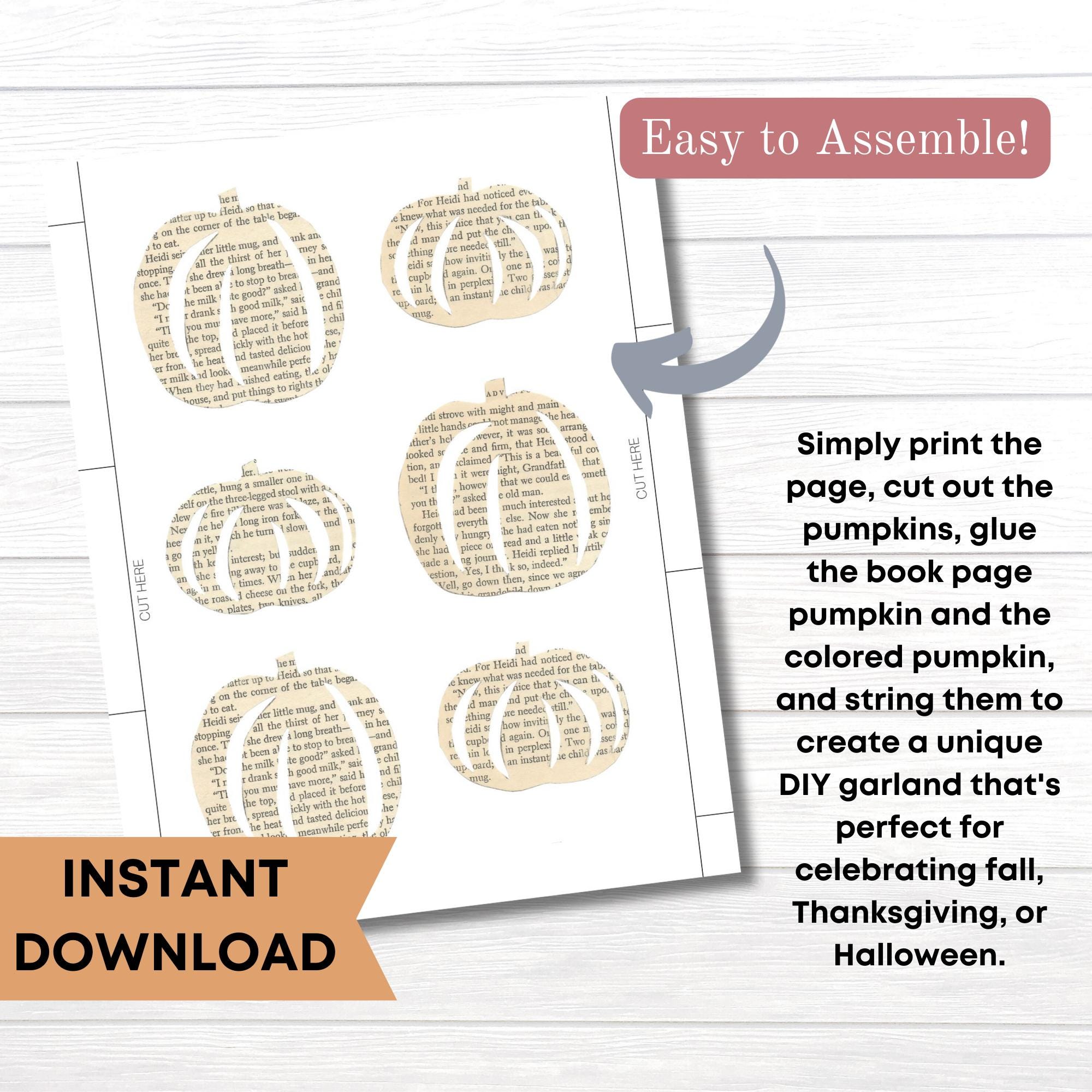 Pumpkin Book Page Printable Garland, Vintage Paper Gourd Banner, Fall ...