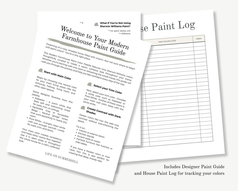 Modern Farmhouse Paint Palette and Guide, Sherwin Williams Colors ...