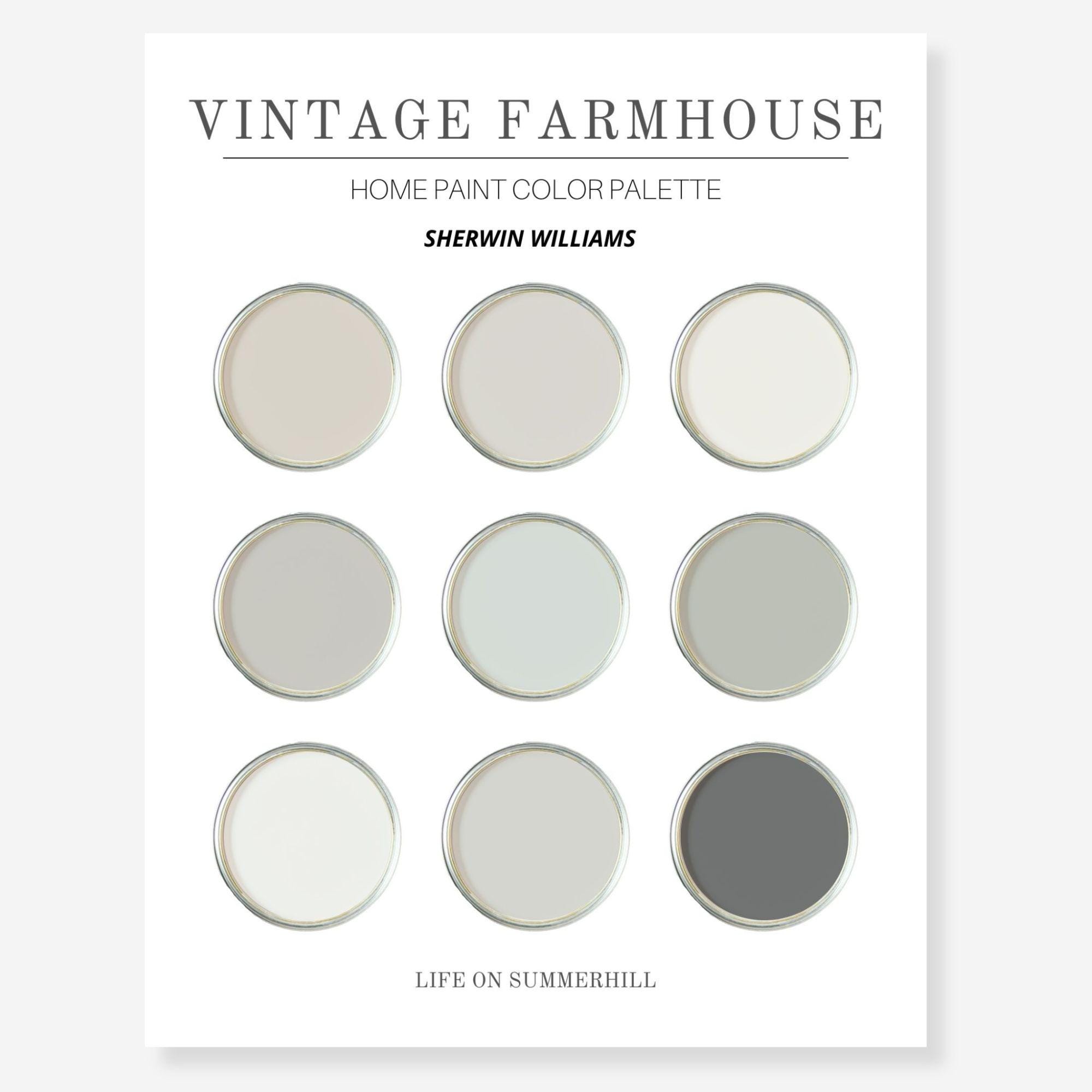 Vintage Farmhouse Paint Palette and Guide Printable, Sherwin Williams ...