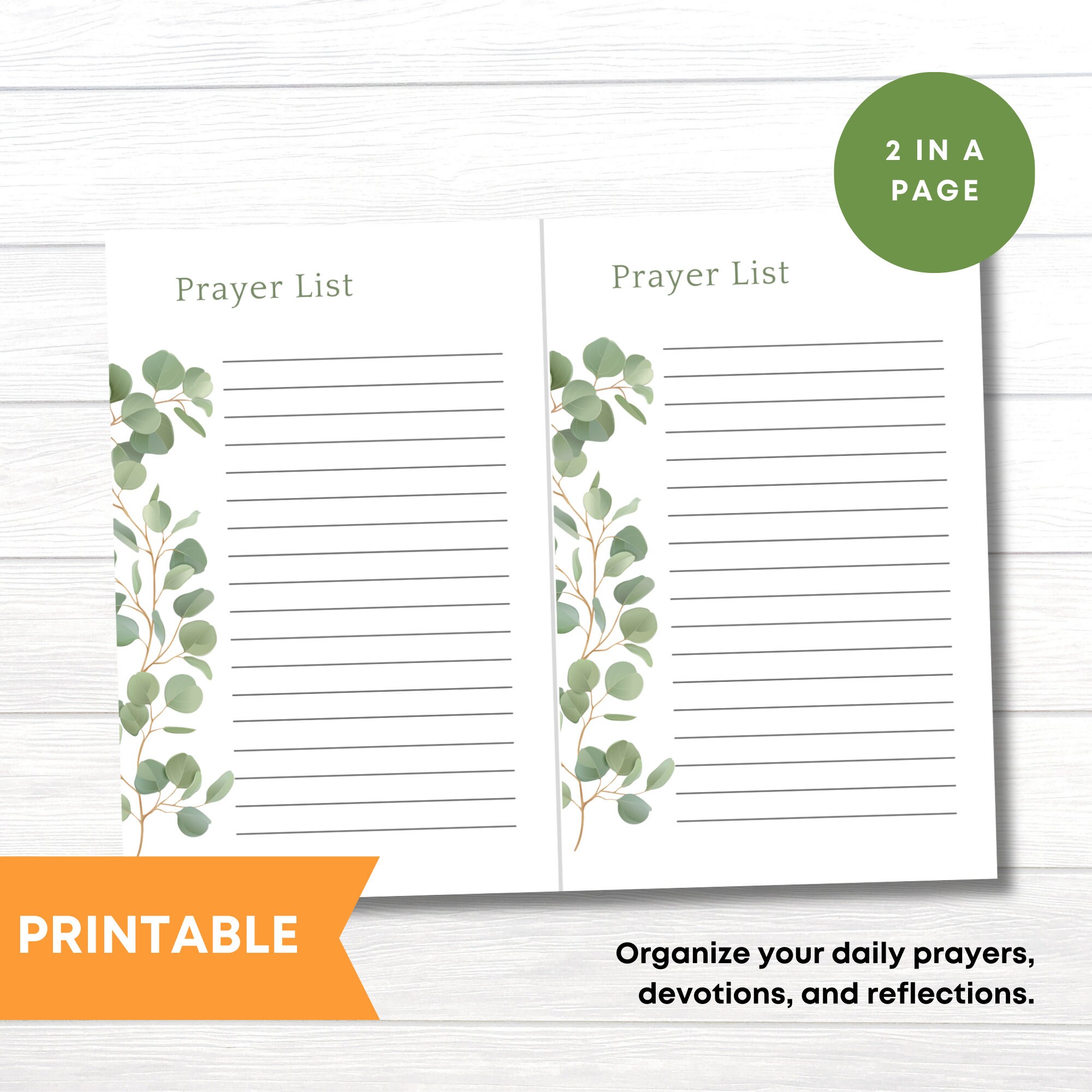 Watercolor Eucalyptus Prayer List Printable Christian Daily Planner ...