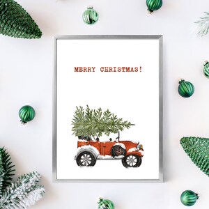 Merry Christmas Printable Xmas Decoration Wall Art Vintage Car With ...
