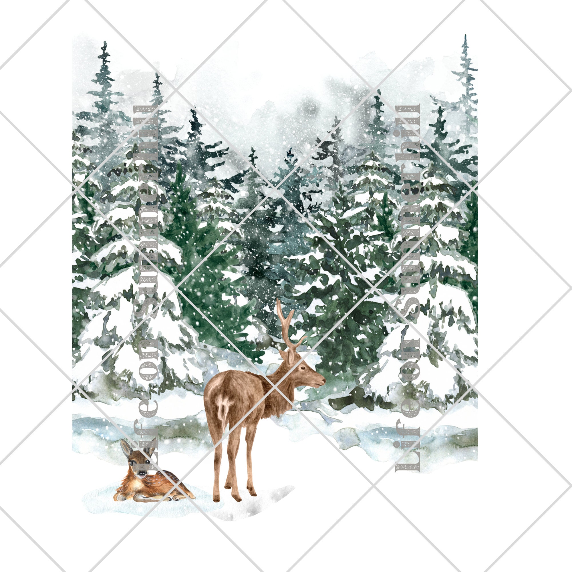 Forest Deer Winter Wonderland Printable Set of 3 Wall Art Christmas ...