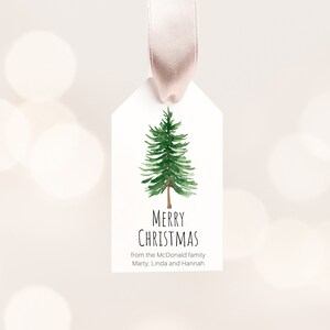 Personalized Pine Tree Christmas Gift Tags, Editable PDF, Watercolor ...