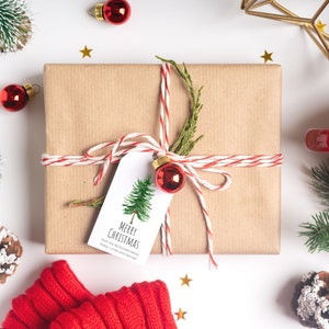 Personalized Pine Tree Christmas Gift Tags, Editable PDF, Watercolor ...