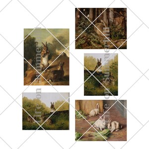 Bunnie Prints | Gallery Art Set of 5 | Vintage Gallery Set | Antique ...