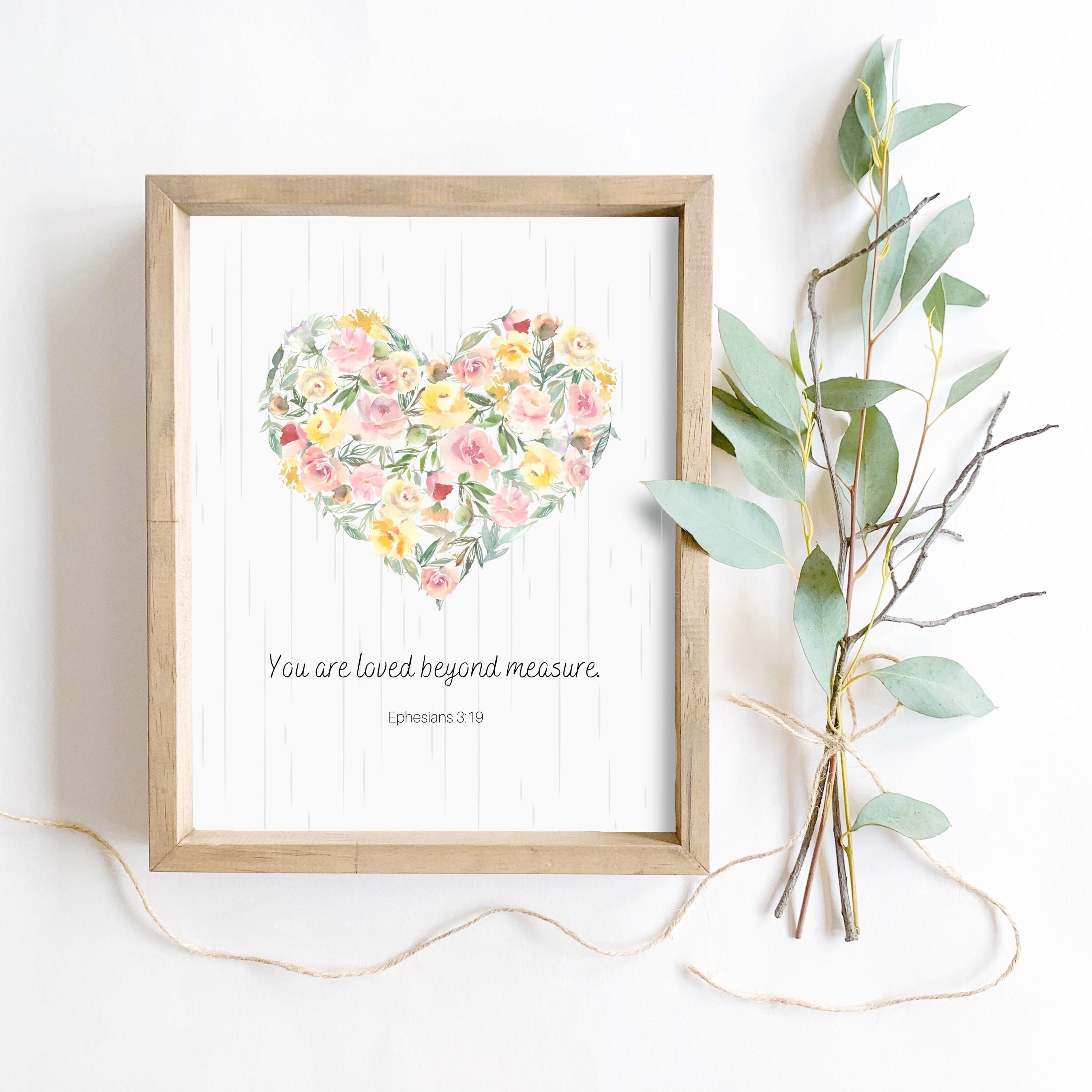 Floral Heart Watercolor Print Spiritual Bible Verse Scripture Quote ...