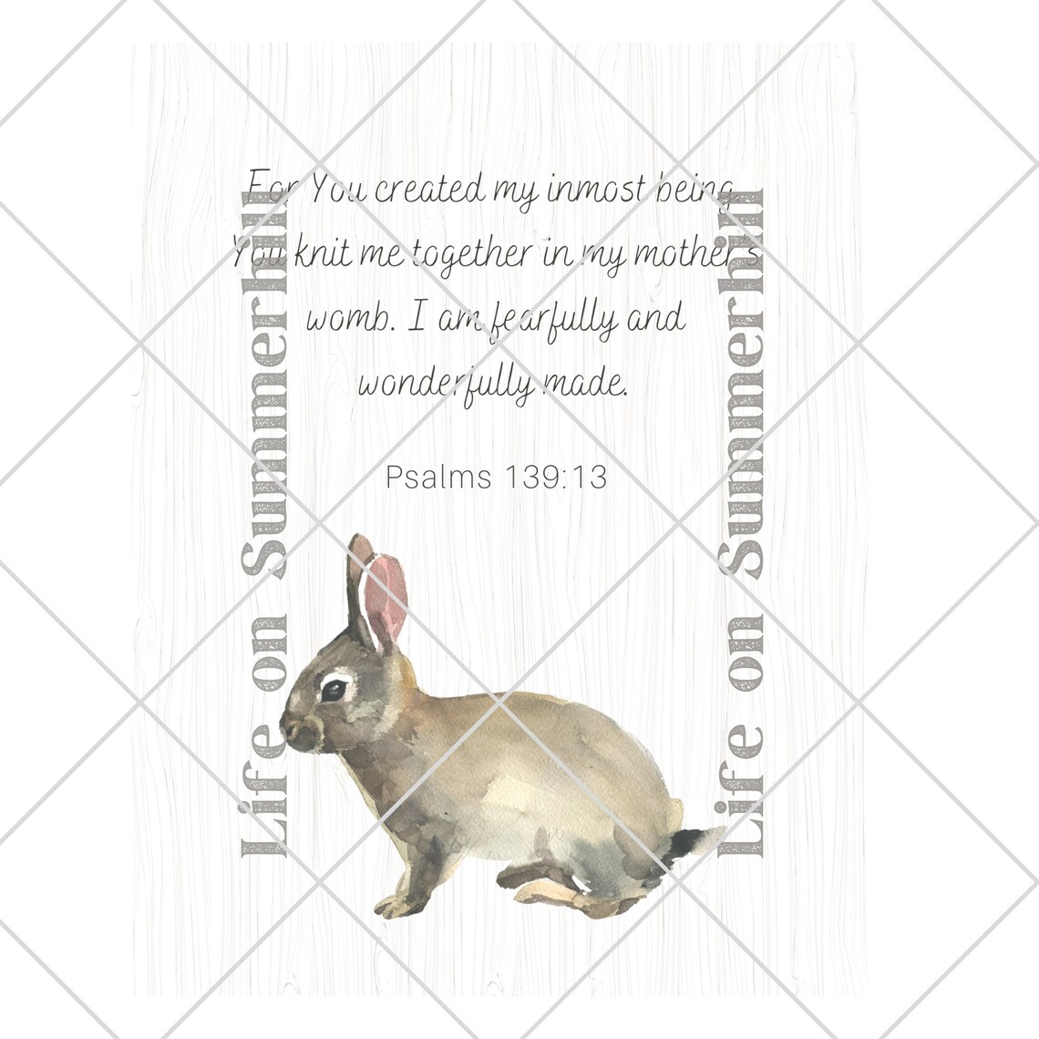 Psalms 139:13 Watercolor Gray Rabbit Printable Wall Art Bible Scripture ...