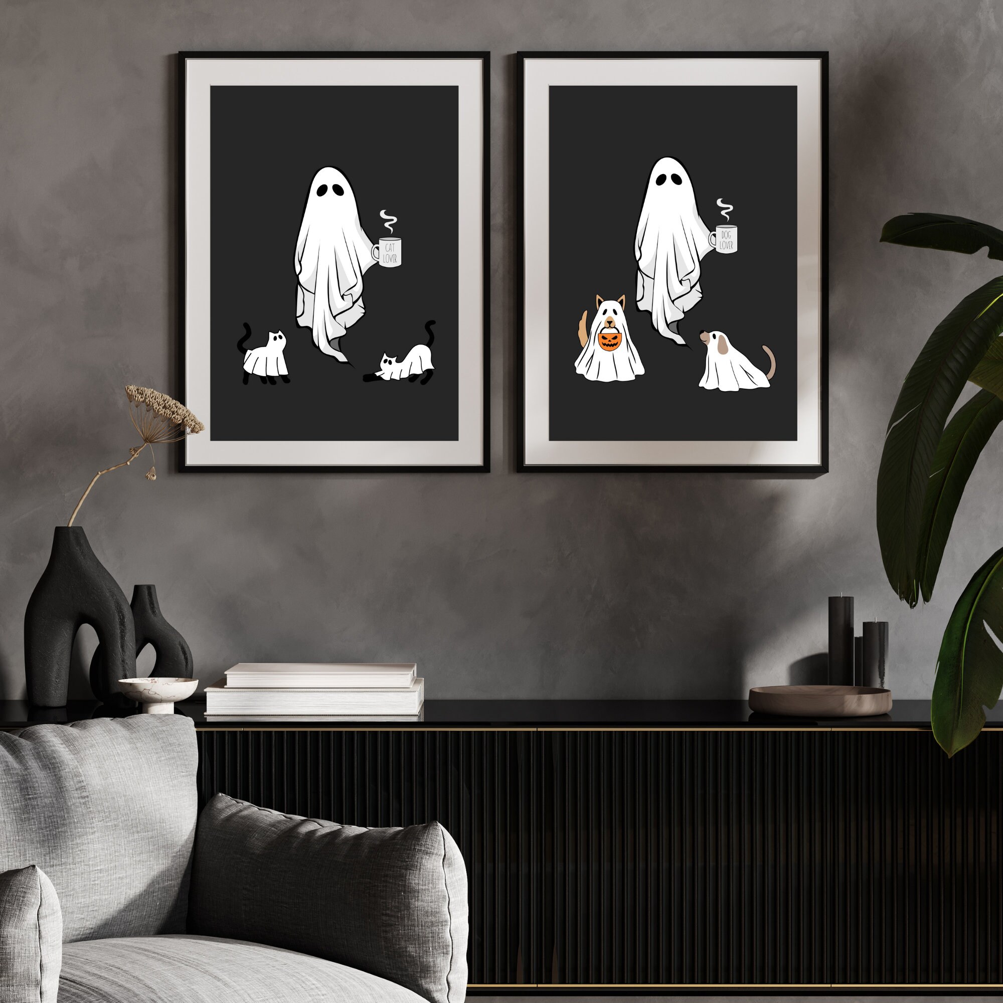Ghost Art Printable Bundle of 10 Halloween Gallery Wall Set Minimalist ...