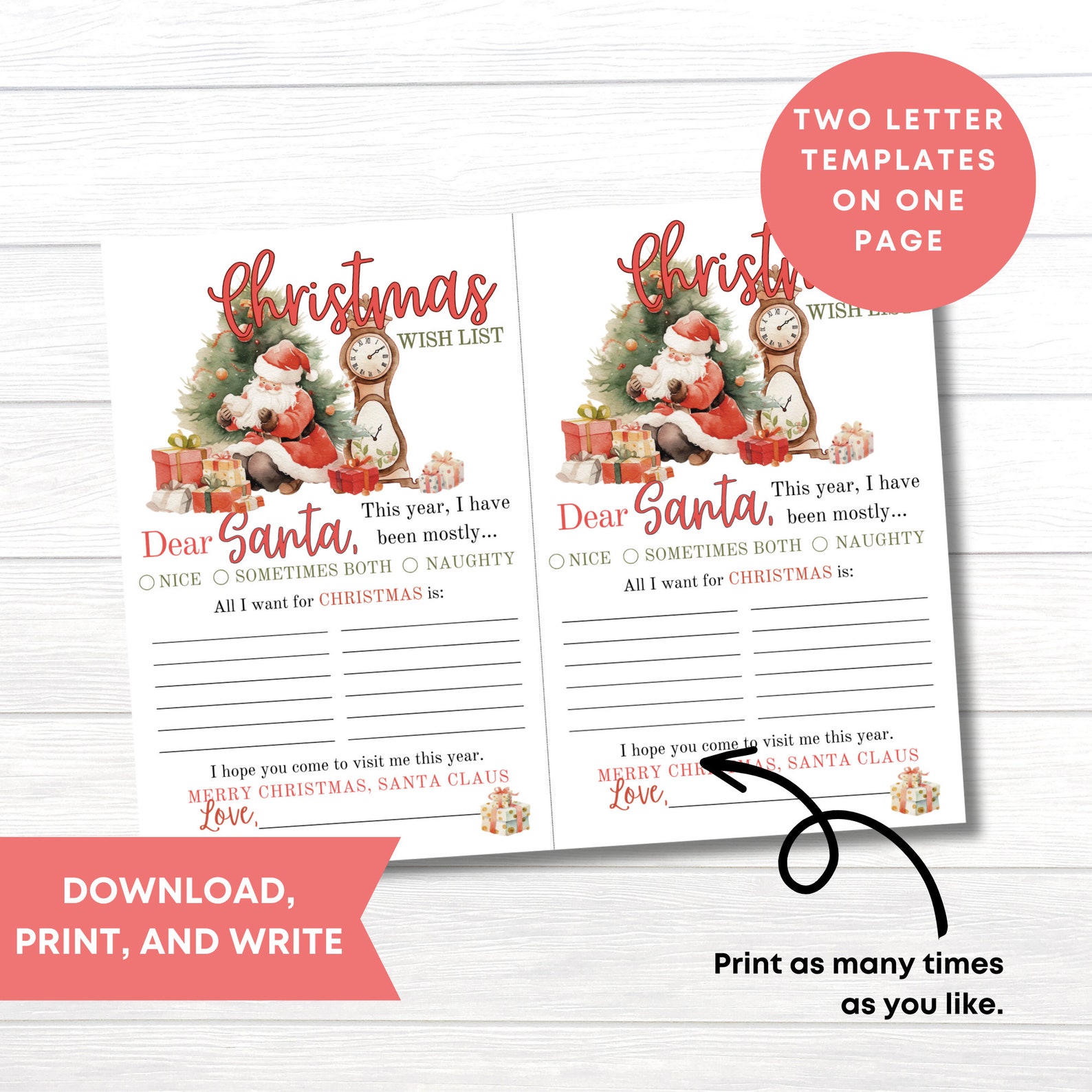 Letter to Santa Christmas Wish List Printable, Kids Letter to Santa ...