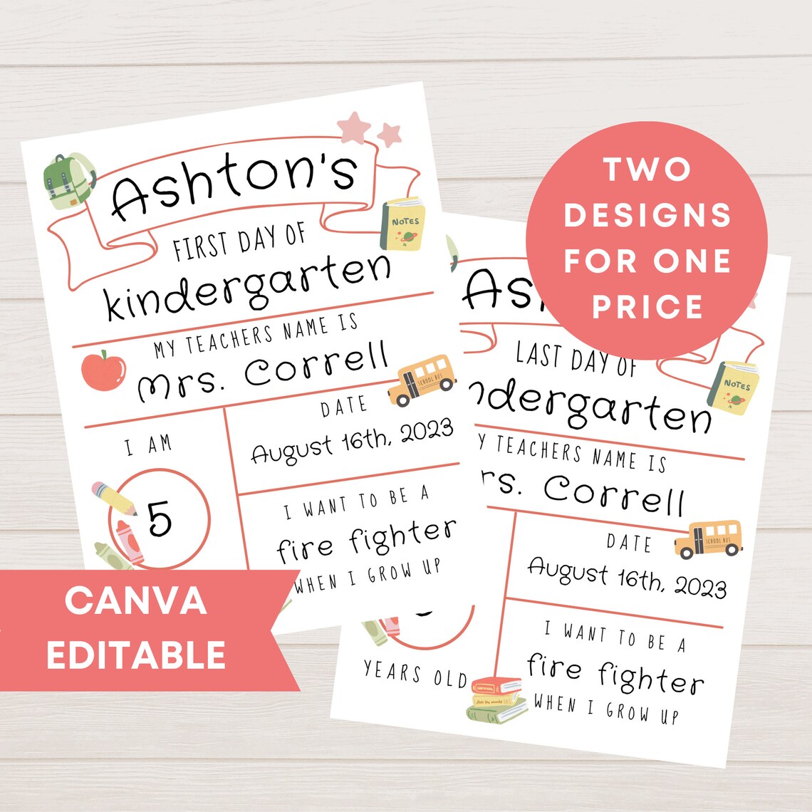 First and Last Day of School Customizable Signs Editable Back to School ...