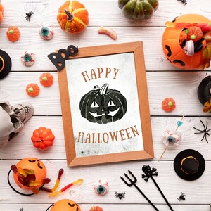 Happy Halloween Fall Wall Art Black Pumpkin Digital Print Halloween ...
