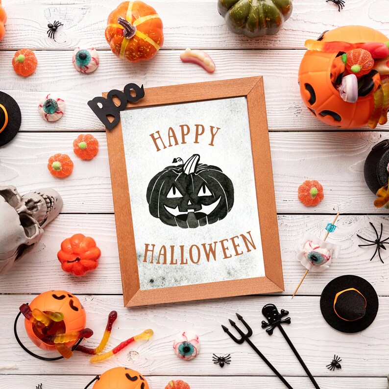 Happy Halloween Fall Wall Art Black Pumpkin Digital Print - Etsy