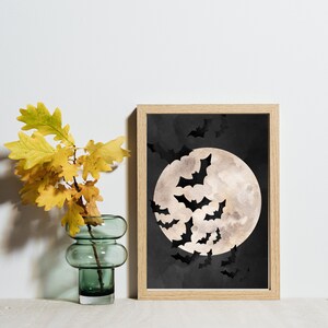 Halloween Bats Flying Around the Moon Spooky Halloween Print Printable ...