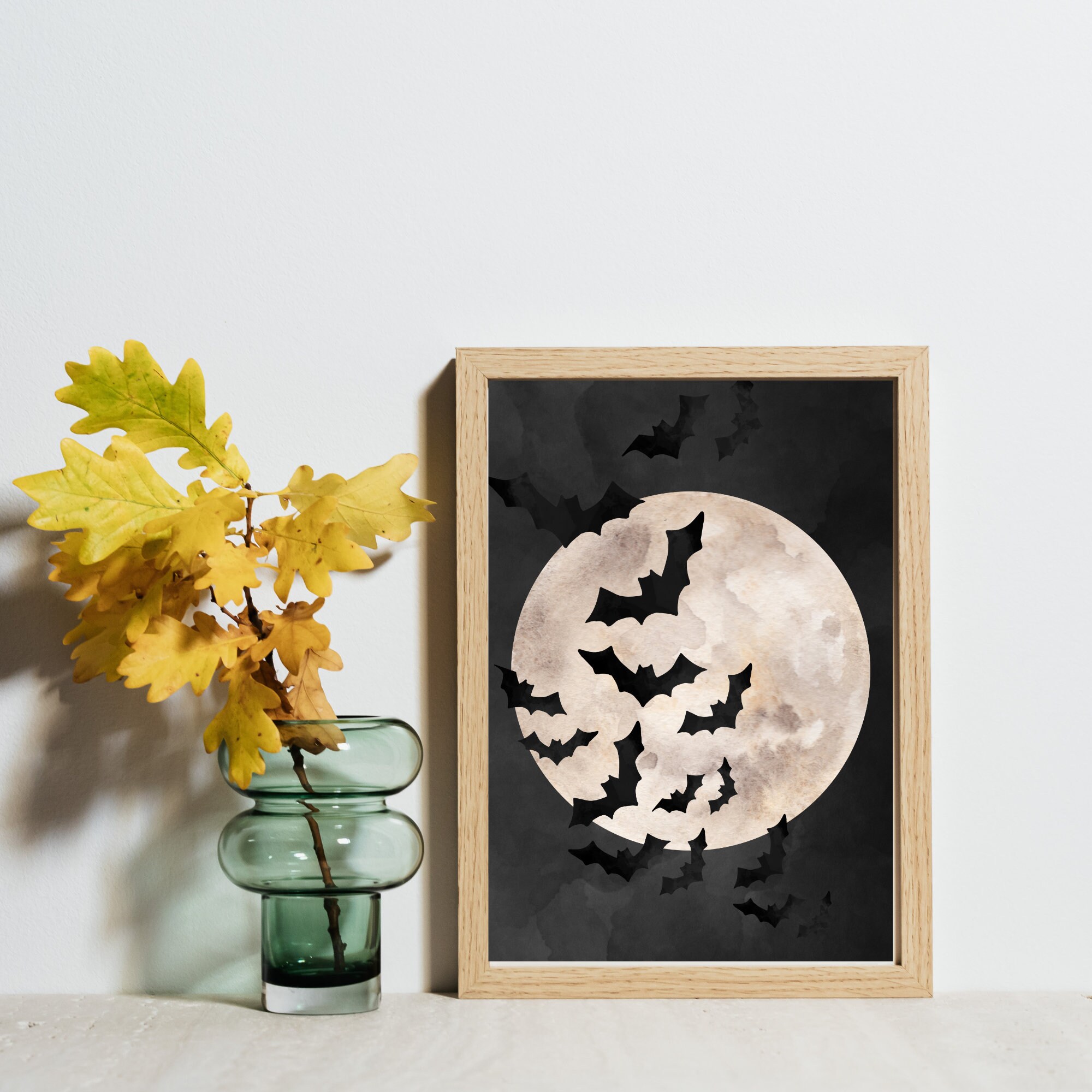 Halloween Bats Flying Around the Moon Spooky Halloween Print - Etsy