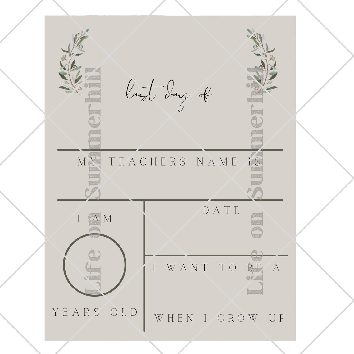 First Day and Last Day of School Sign Printable Fillable Student Name ...