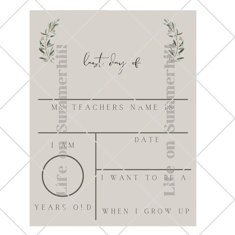 First Day and Last Day of School Sign Printable Fillable Student Name ...